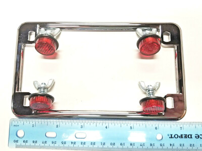Chrome MOTORCYCLE License Tag Plate Frame & 4 Red Reflectors Harley | eBay