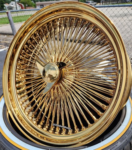 22" Inch All Gold 150 Spoke Wire Wheels Rims | 22x8 | 5x4.5 Bolt ...