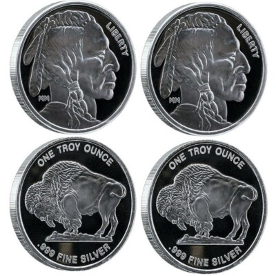 Lot of 2 - 1 oz Silver Mason Mint Buffalo Round 999 1 oz Fine Silver ...