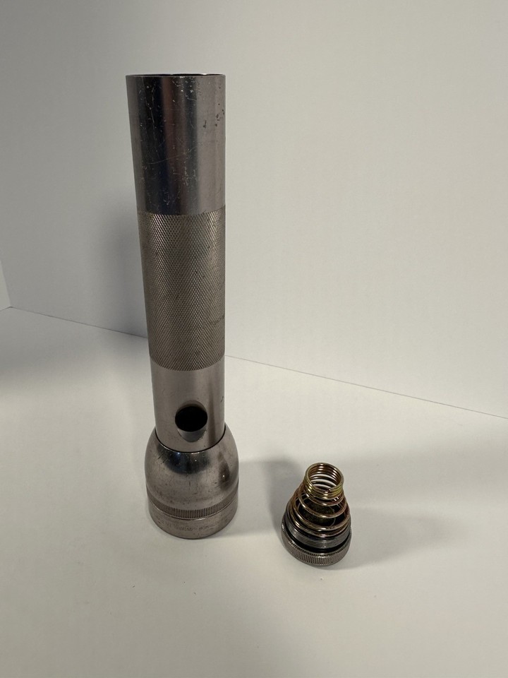 Mag-Lite 10 Inch 25.5 cm 2 D Cell Silver Heavy Metal Flashlight Vintage ...