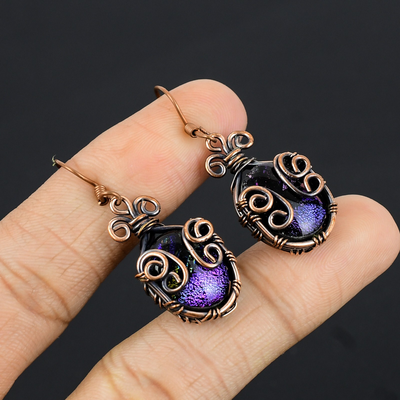 American Dico Glass Earring Gemstone Copper Wire Wrap Handmade Gift For ...