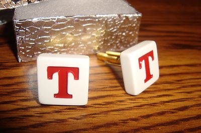 " T " Monogram Letter Initial Cufflinks 1 Pair (Two) * White-Red & Gold ...