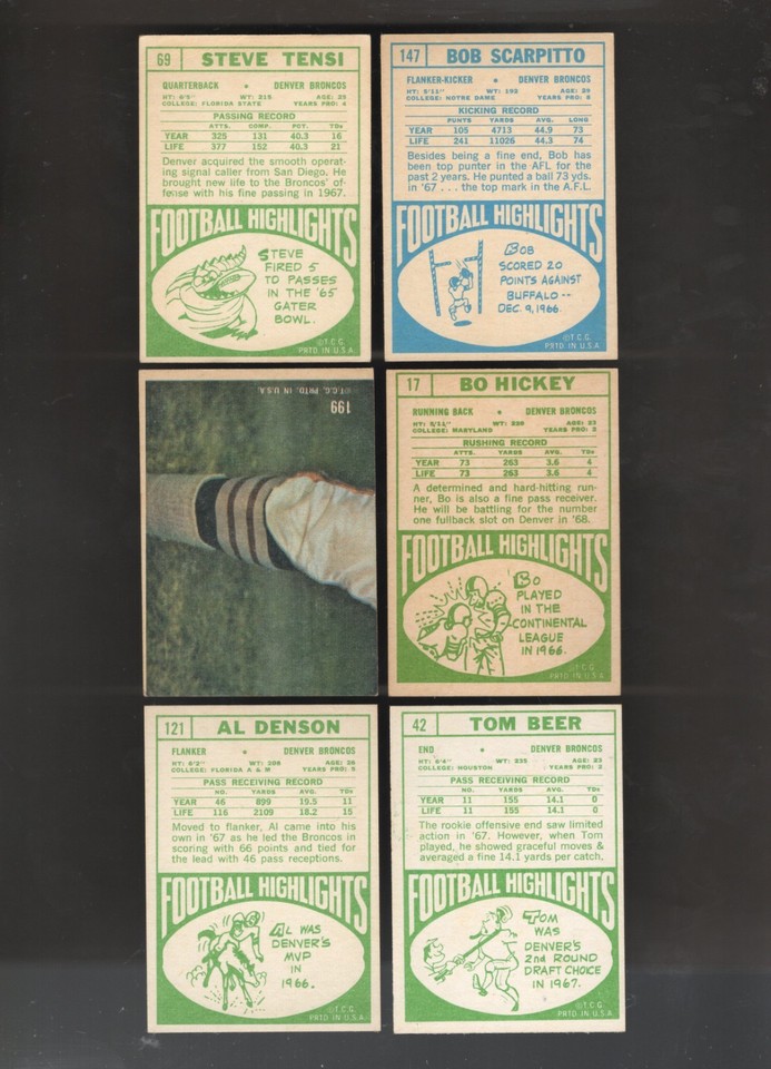 1968 TOPPS FOOTBALL DENVER BRONCOS LOT SIX DIFFERENT CARDS includes 2 ...