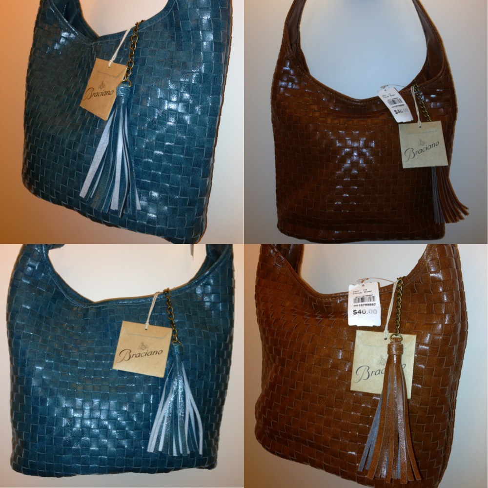 Women's Purse contemporary handbag Braciano Blue Brown Basket Weave ...