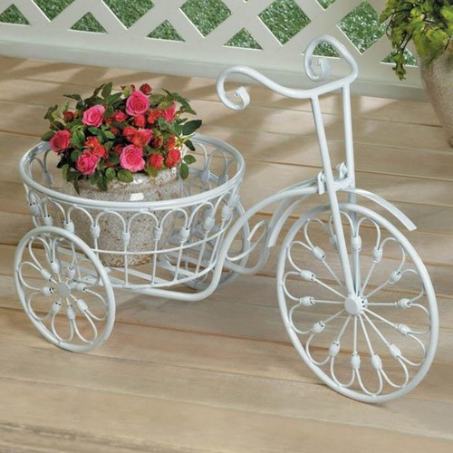 White Iron Vintage Style Bicycle Tricycle Shelf Plant Pot Planter Stand ...