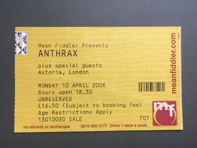Anthrax - Concert Ticket - Astoria London 10.06.2006 Original Music ...