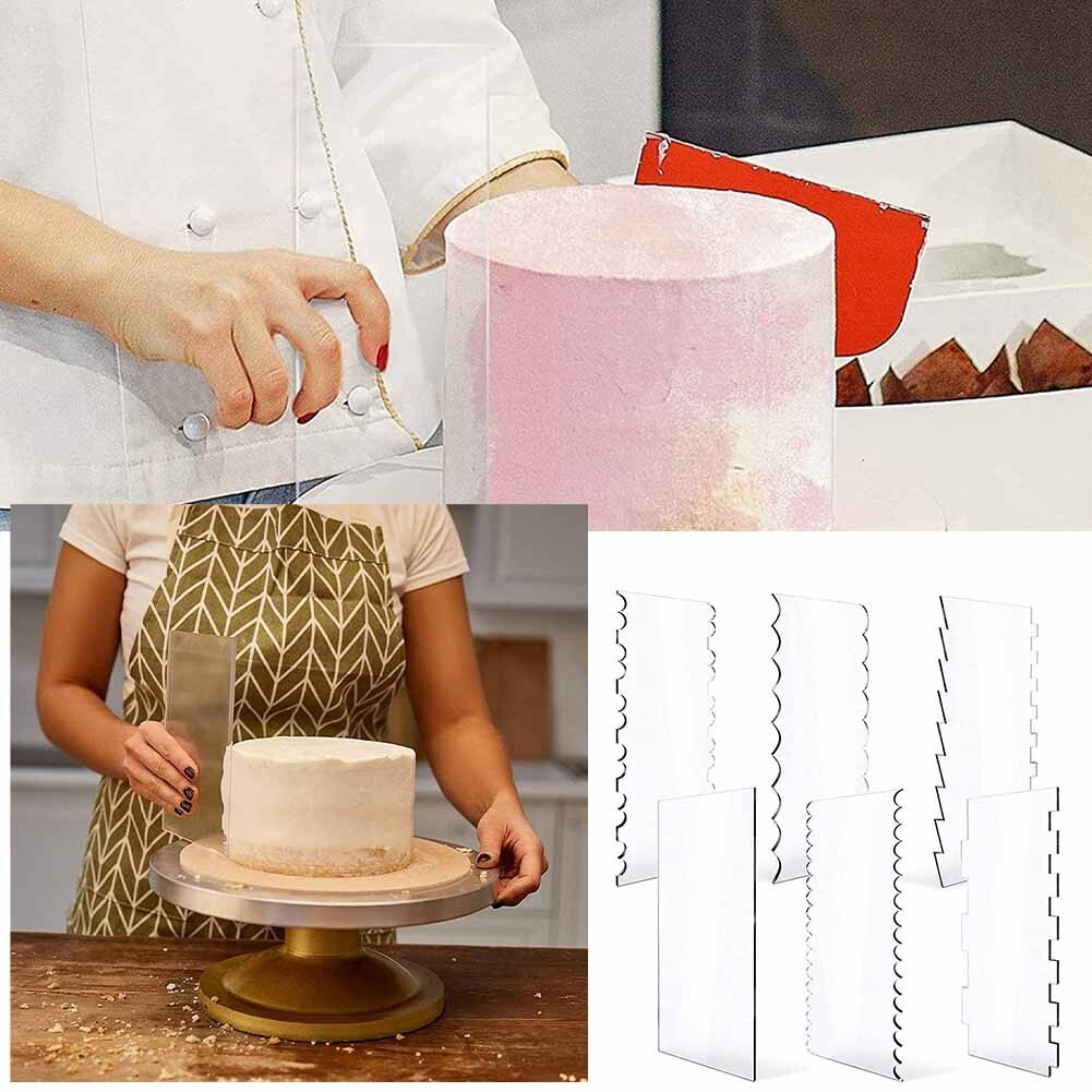 Cake Scraper Cake Comb 6-Different Shapes Acrylic Cake Edge Smoother ...