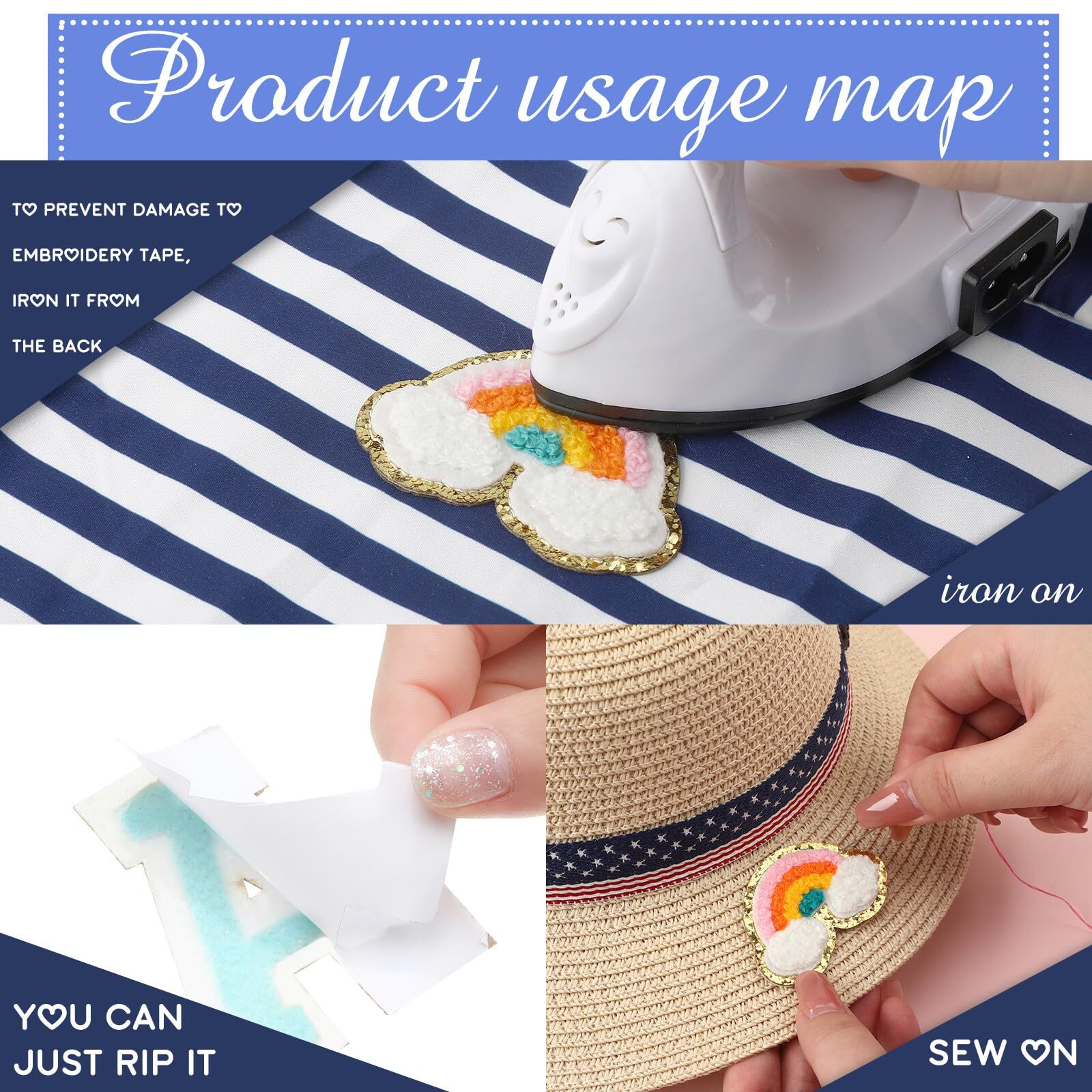 54PCS Glitter Rainbow Chenille Letter Patches Multicolor Preppy Patches ...