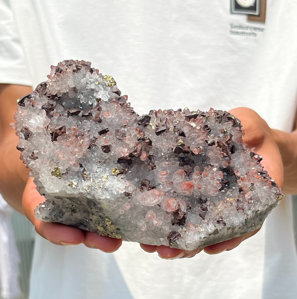 920g Large Natural Red Quartz Crystal Cluster & Pyrite Gold Mineral ...