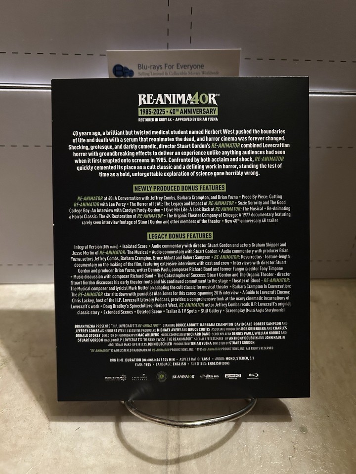 Re-Animator 4K Standard Edition UHD Blu-ray [1985] Slip Sleeve Cover ...