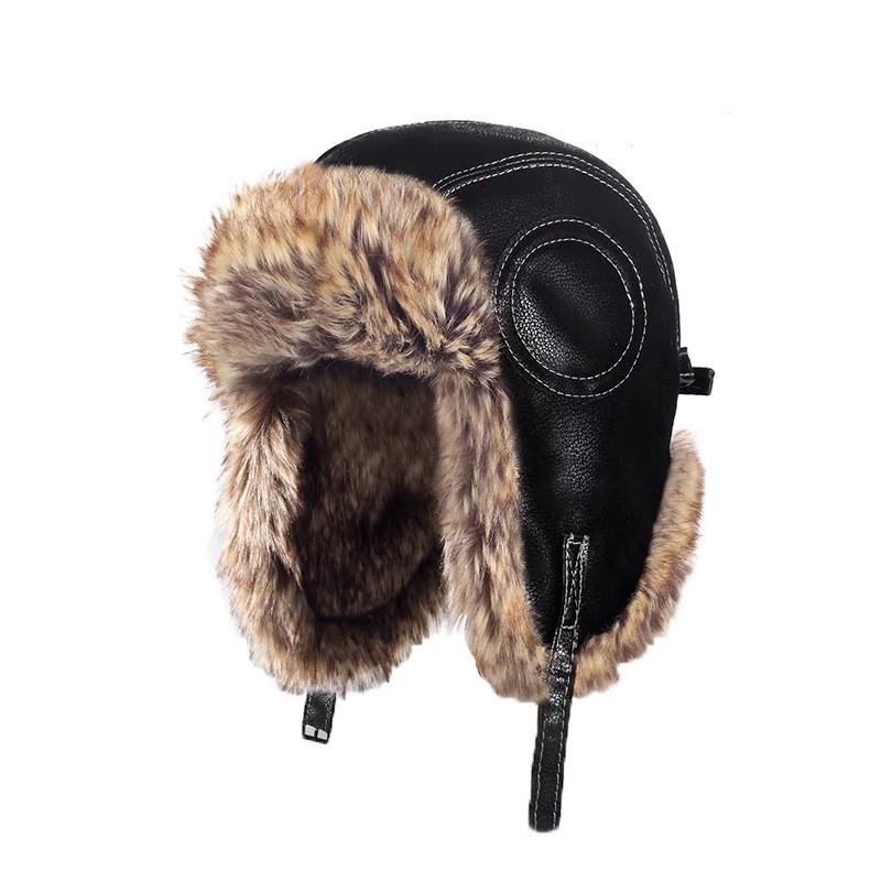 Aviator Pilot Leather Ushanka - Winter Russian Ski Fur Military Army ...