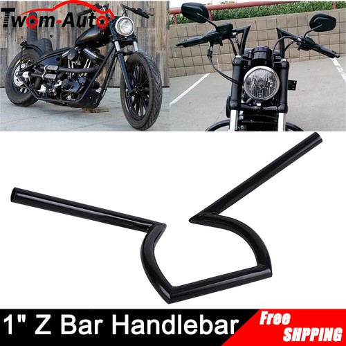 1" Black Motorcycle Z Bar Drag Bars Handlebars For Harley Custom ...