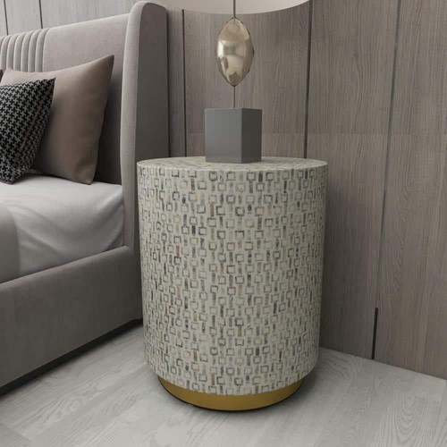 Litton Lane End Table 22.35"x17.8" White Cylinder Shell w/Gold Base ...
