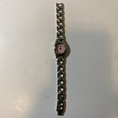 Fossil Watch Women Silver Tone Pink Rectangle Dial New Battery 5.5" | eBay