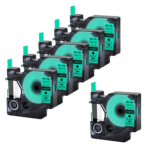 6 PK for DYMO D1 45019Black on Green Label Tape LabelManager 450 160 12mm 1/2" | eBay