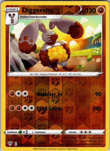 Pokemon TCG Diggersby SWSH Darkness Ablaze 096/189 Reverse Holo Rare ...