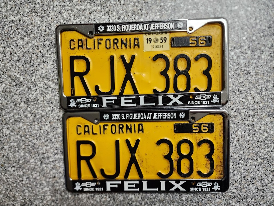 1956 California License Plates, 1959 Validation Sticker, DMV Clear ...
