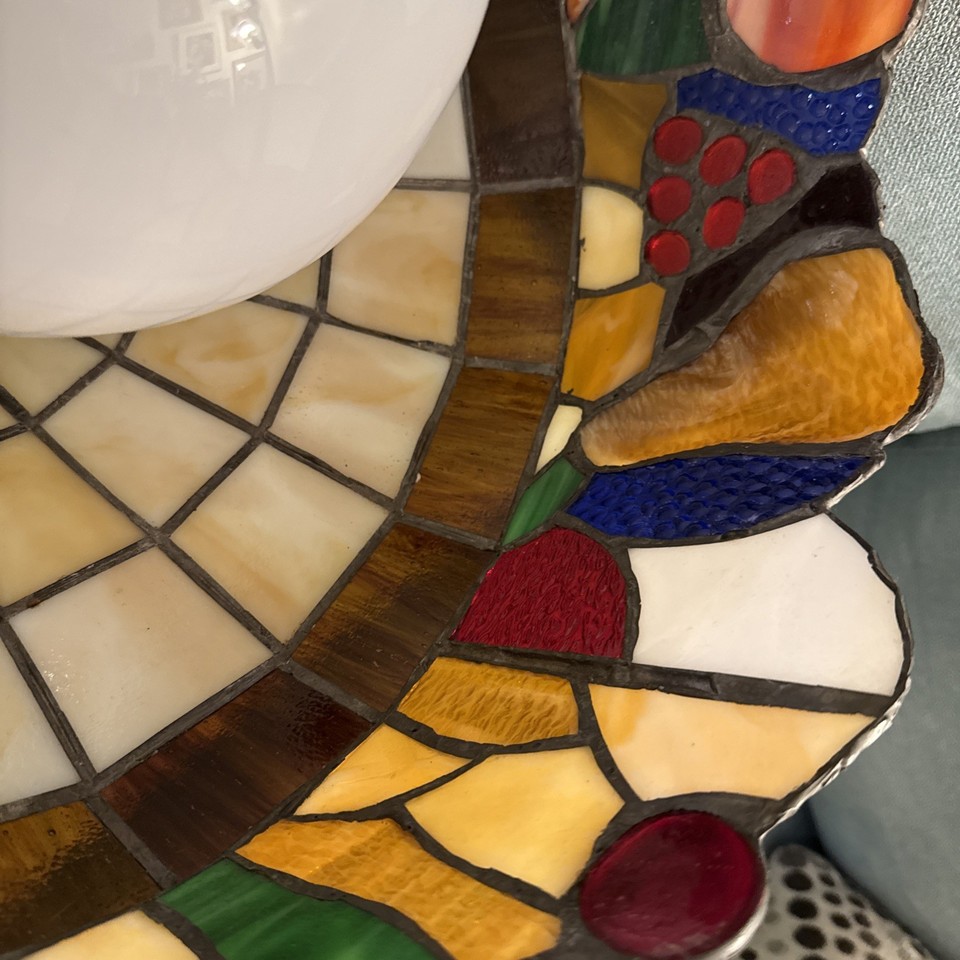Vintage Stained Glass Hanging Lamp Tiffany Style 16” Fruit Pendant ...