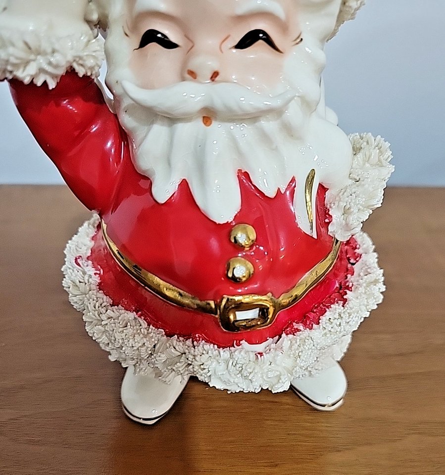 Vintage NAPCO Santa Figurine Planter Spaghetti Trim Christmas Ceramic W ...
