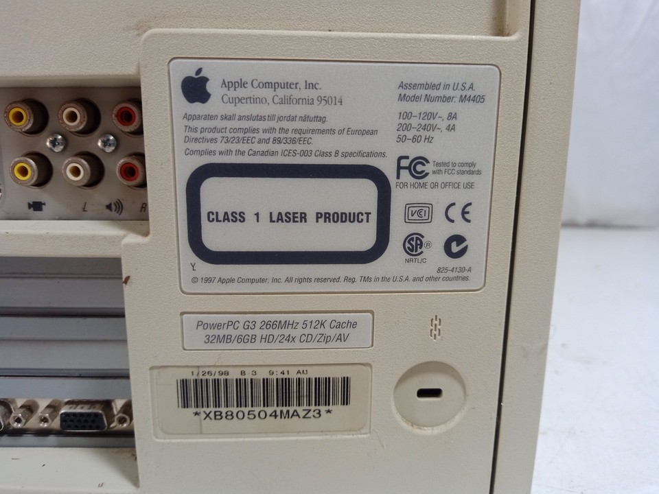 Vintage Apple Macintosh PowerPC G3 266MHz 512K 32MB/6GB - Powers On ...