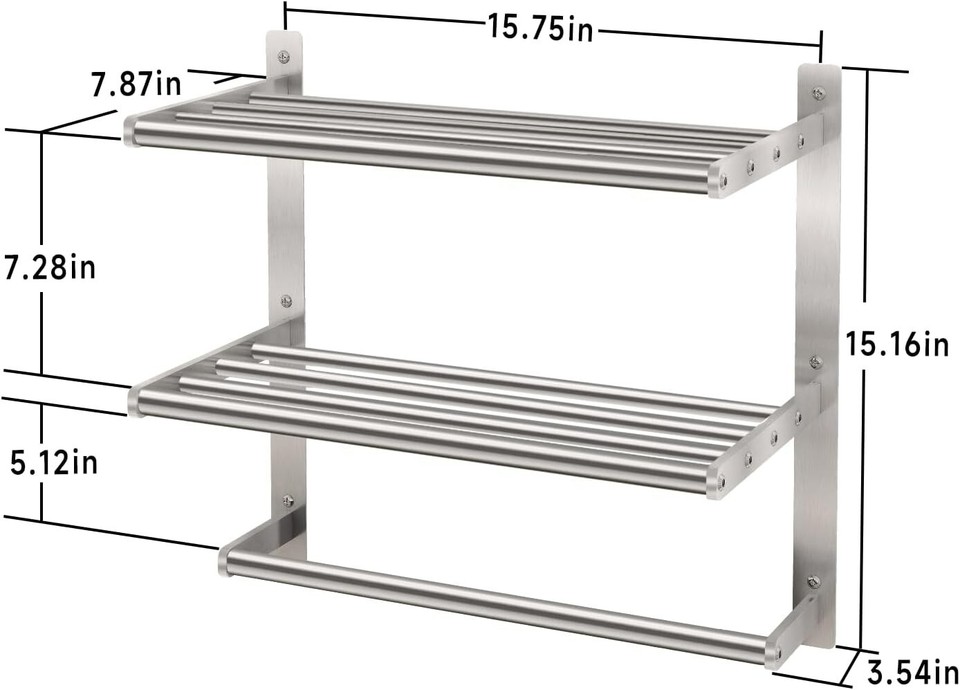 Towel Shelf for Bathroom Wall Mounted, 3-Tier Hotel Style Towel Rack ...