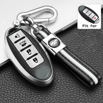 1x 4-Button Leather Protect Car Key Fob Case Cover w/ Chian For ...
