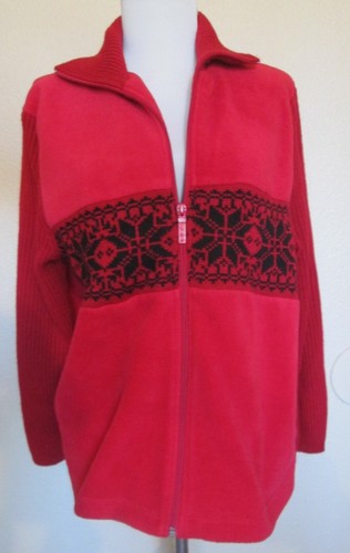 Debbie Morgan Red Fleece Zipped Cardigan Sweater Jacket Women's M ...