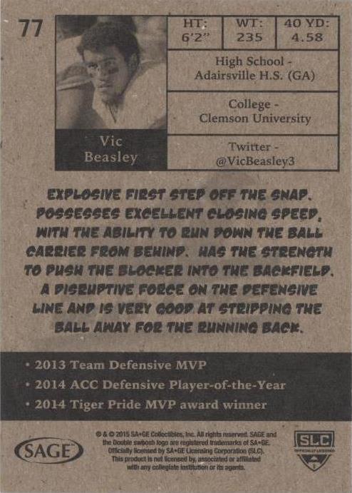 2015 Sage Hit Vic Beasley #77 for sale | eBay