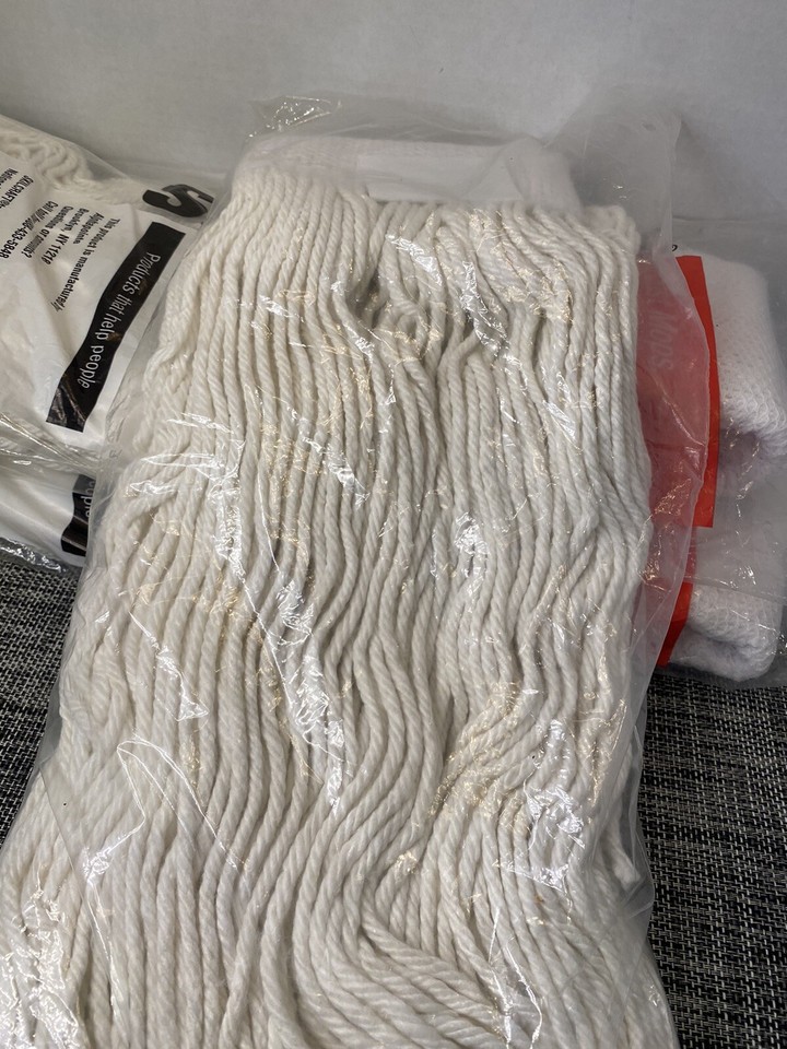 3 Mop Heads 16 oz. Cotton Wet Mop Head 4 Ply Cut-End, Clamp Style ...