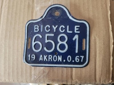 Vintage 1967 AKRON.O OHIO BICYCLE LICENSE PLATE BIKE 6581 | eBay