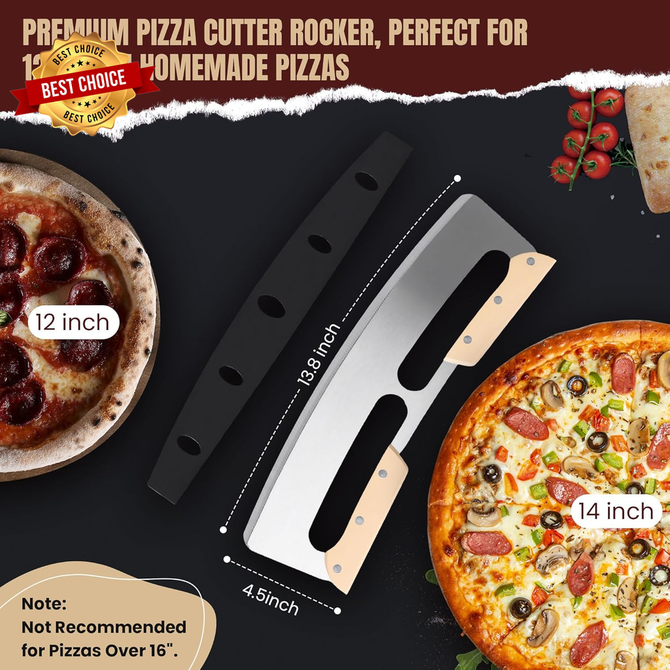 Pizza Cutter Rocker Blade with Wooden Handle, Premium 14Inc K nife ...