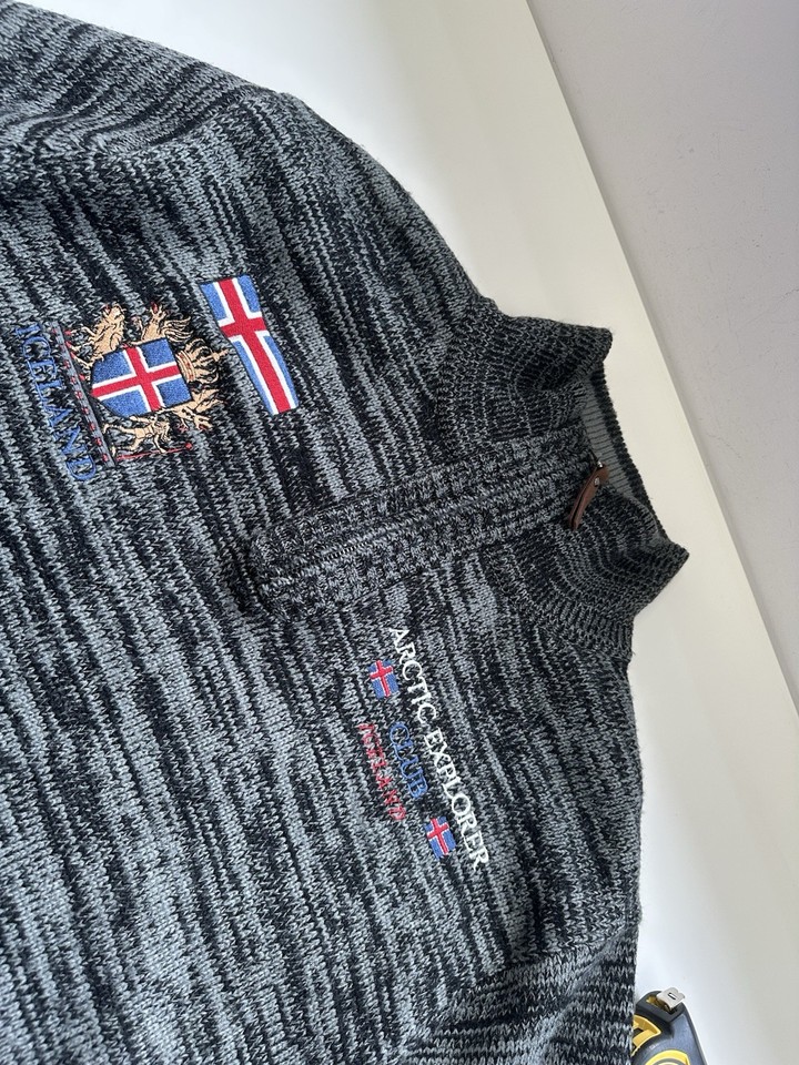 Icewear Iceland Arctic Explorer Club Grey Knit Quarter Zip Jumper Size ...