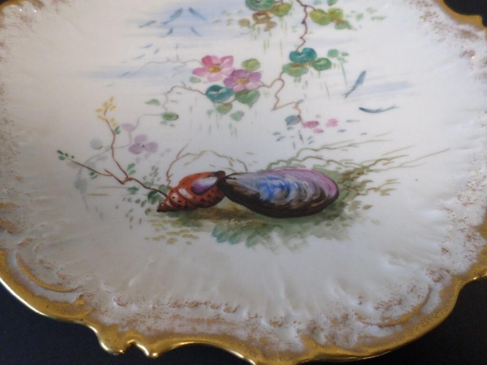 VINTAGE LIMOGE OYSTER & SEA SHELL PLATE SARDINE FISH CONCH SHELL CA ...