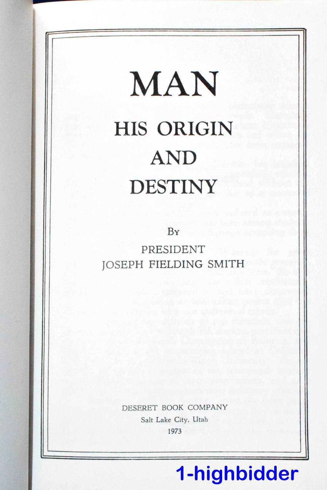 Man His Origin and Destiny Joseph Fielding Smith 1st Ed HC Mormon LDS ...