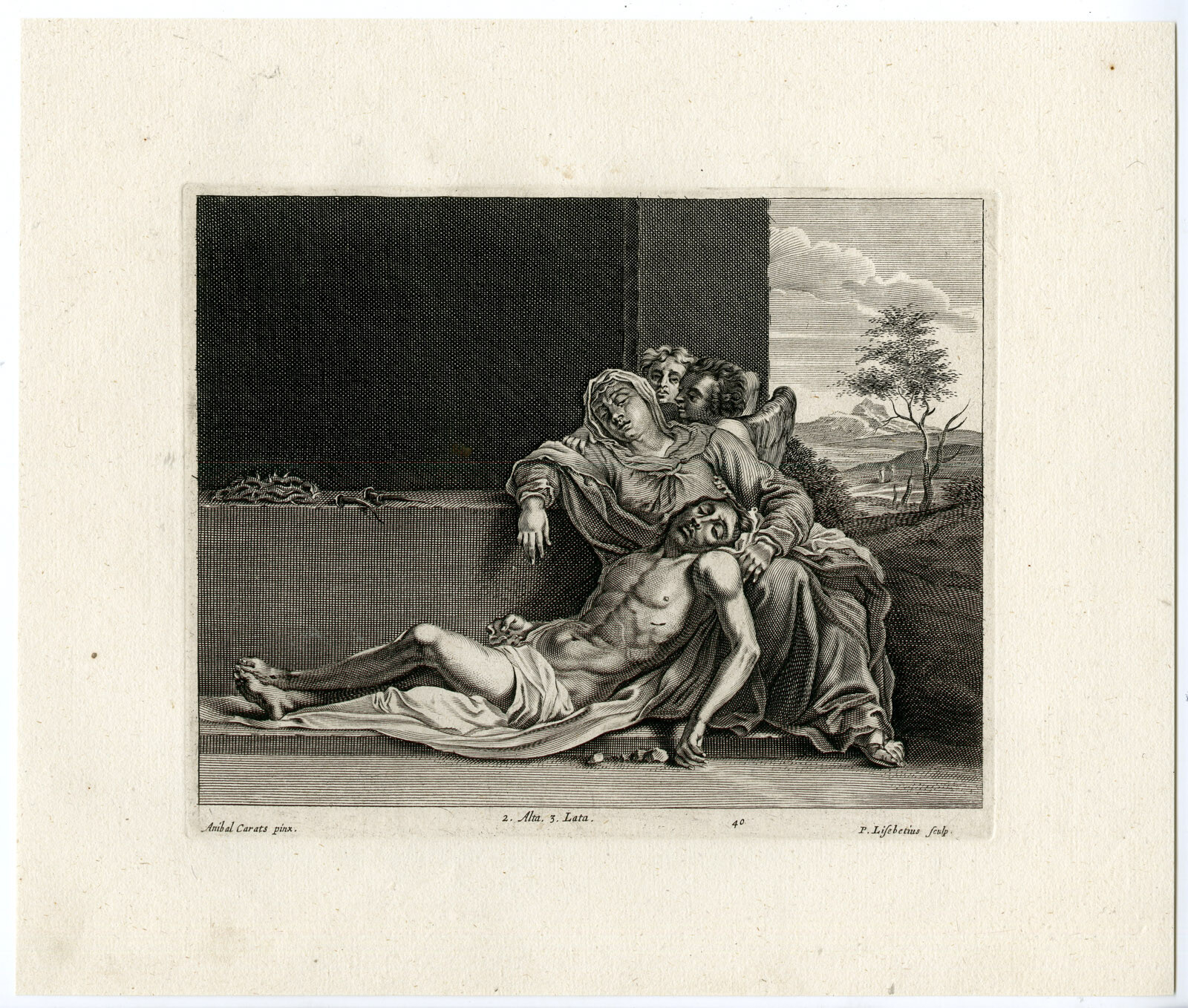 Antique Print-PIETA-VIRGIN MARY-CHRIST-P.40-van Lisebetten-Carracci ...