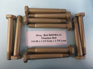 1/4”-28 x 1-7/8“ Titanium (10) Hex Head Bolts Boeing Aircraft BACB30NR4 ...