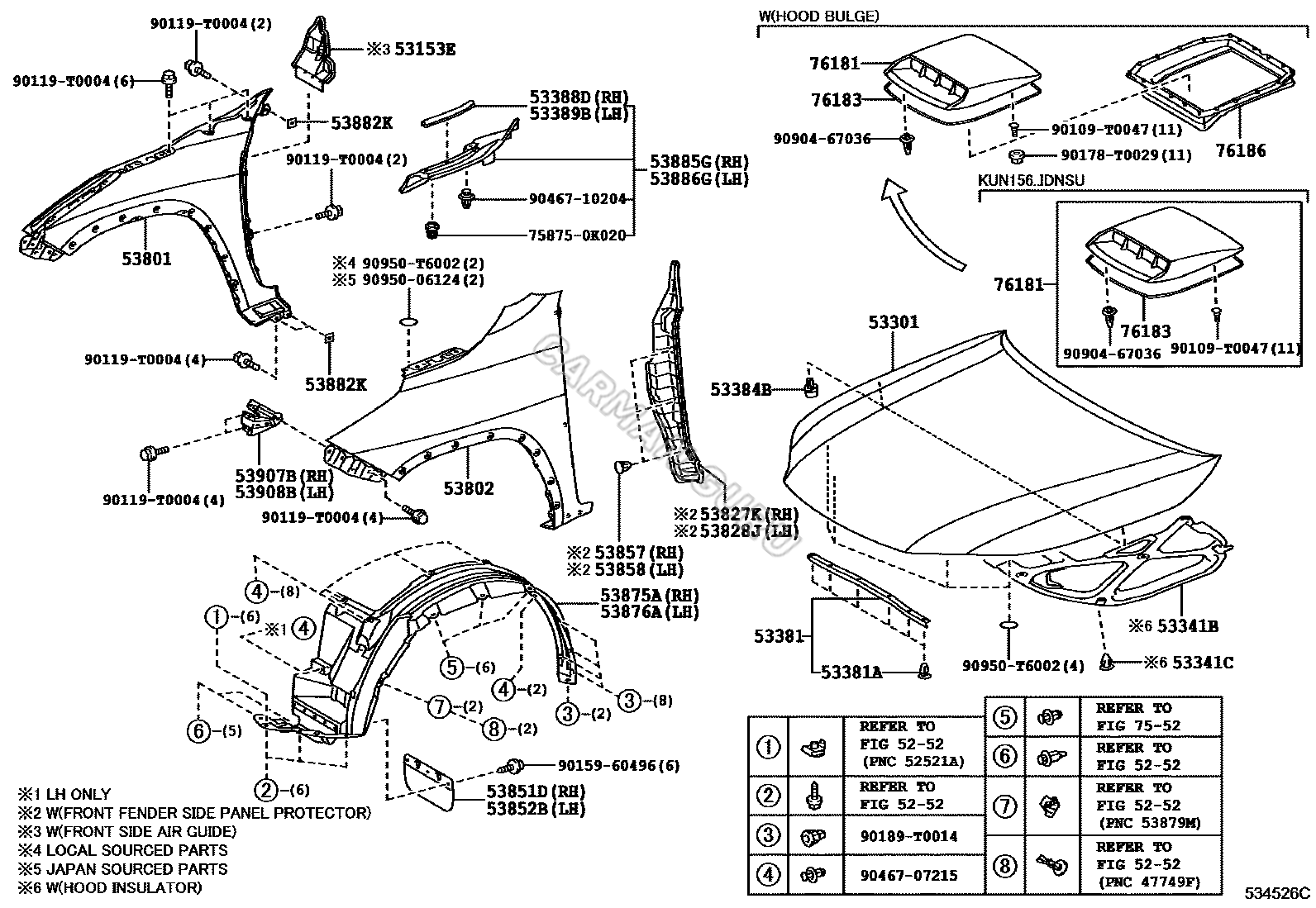 GENUINE FENDER SUB-ASSY, FR 53802-KK020 UNPAINT for FORTUNER 2016-2019 ...