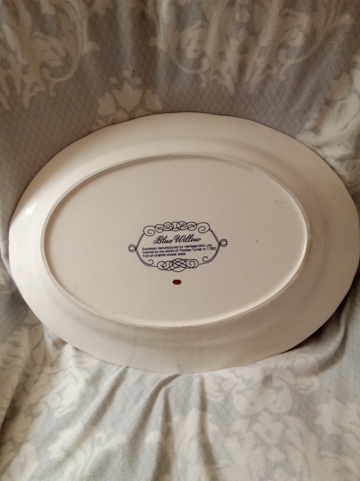 VTG Heritage Mint Blue Willow Large Oval Turkey Platter 18-1/4” x 13-3/ ...