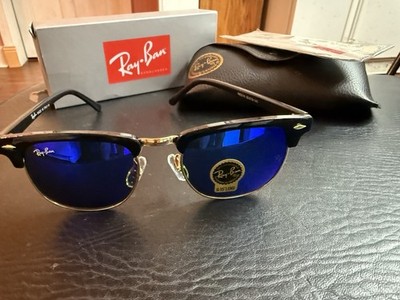 Ray-Ban RB3016 Sunglasses Dark Blue Lens, Black Frame Clubmasters -New ...