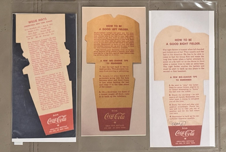 1952 Coke Playing tips Baseball Cards. 6 Diff Complete. Reprint ...