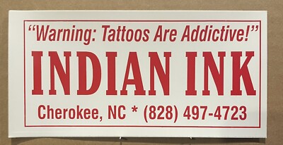 vintage INDIAN INK TATTOO SHOP red STICKER 6x3" ephemera UNUSED ...