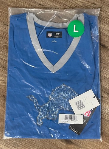 NEW Women's NFL Rhinestone Shirt, Sparkly Sequin V Neck, Detroit Lions ...