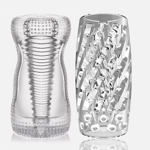 Ribbed Pocket Pussy Penis Clear Sleeve Male Masturbator Stroker Sex ...