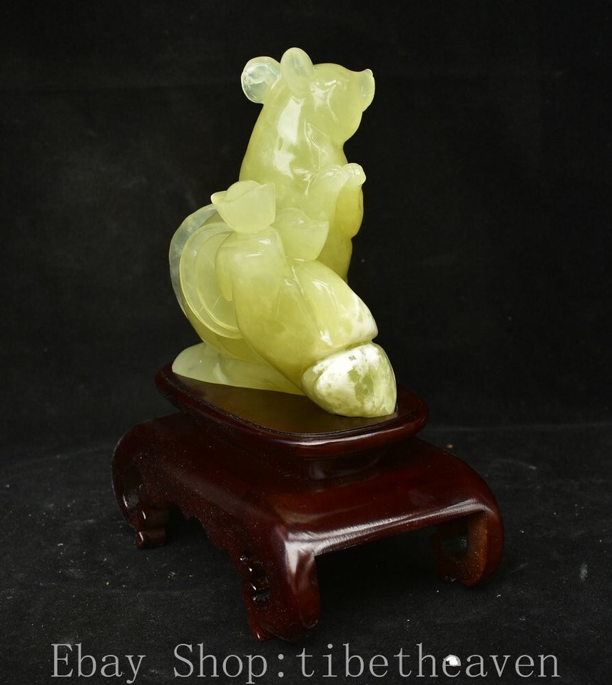 10" China 100% Natural Xiu Jade Carving Feng Shui Rabbit Wealth Lucky ...