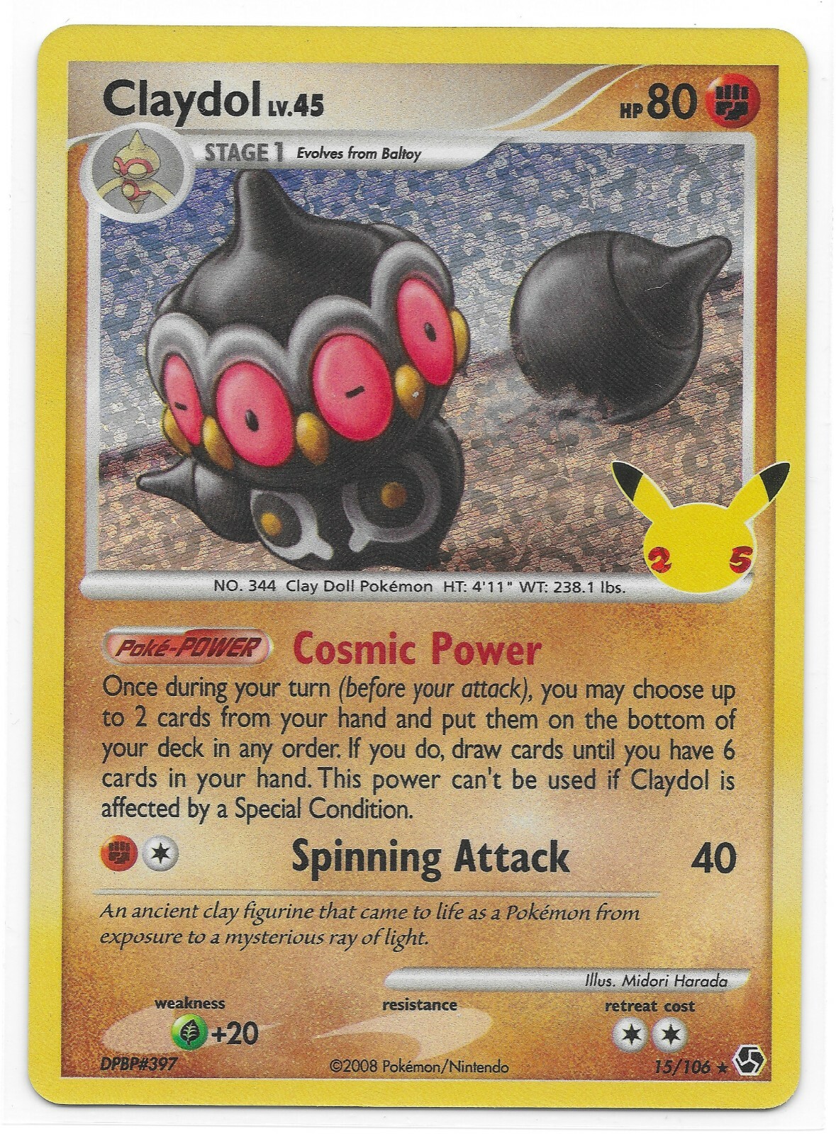 Pokémon TCG Claydol Celebrations: Classic Collection 15/106 Holo Rare ...