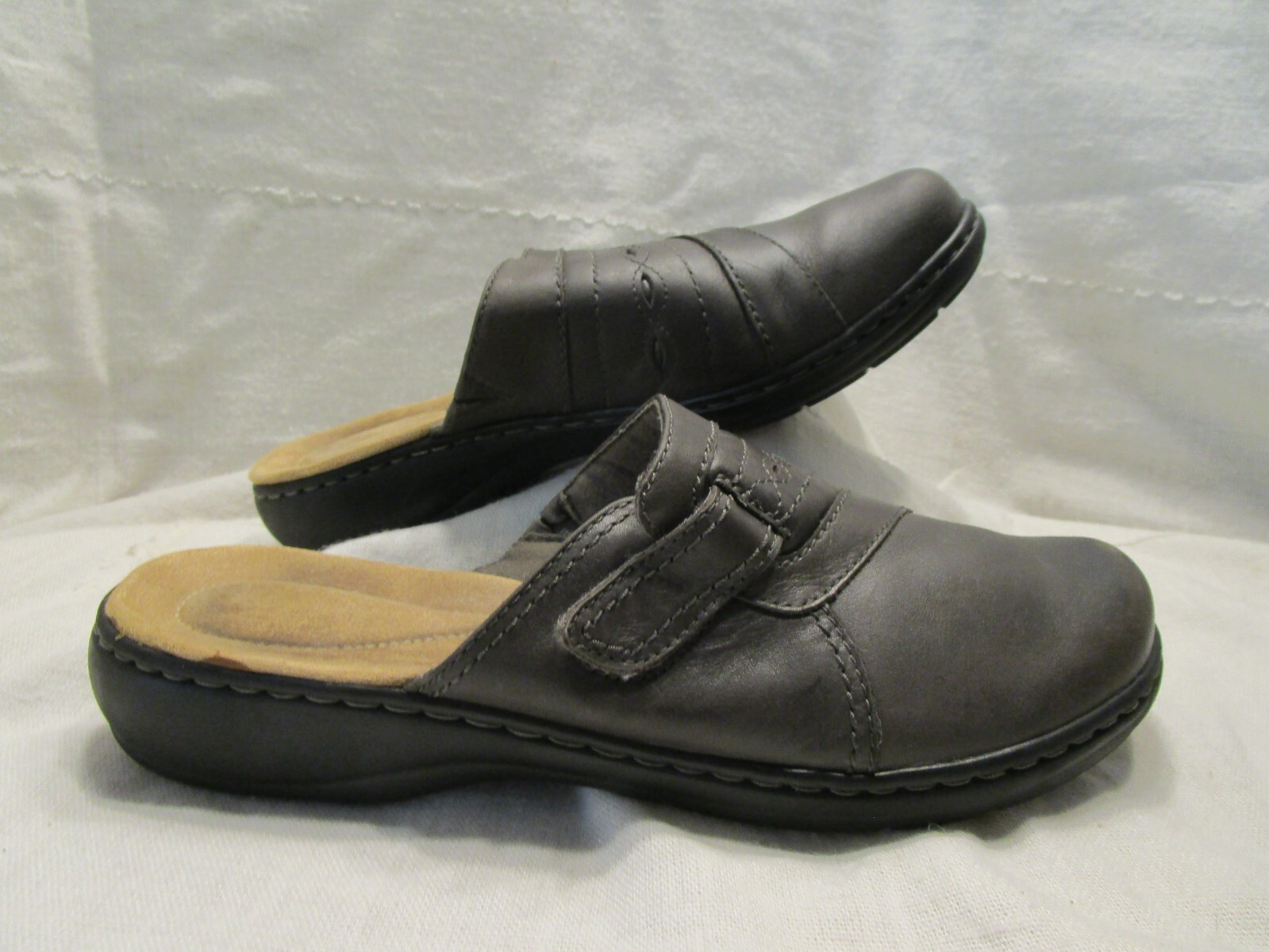 Clarks Women’s Leather Slide Closed Toe Sandals Sz 11m Gray Leather | eBay