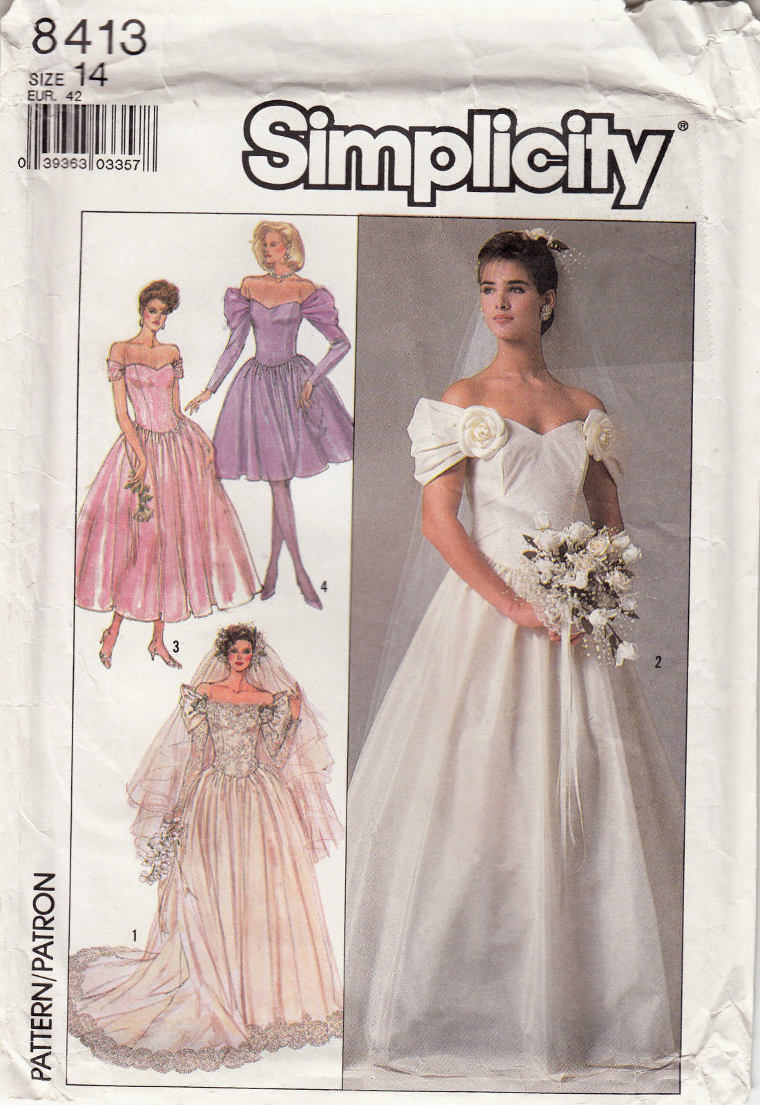 Simplicity 8413 Wedding Dress Off Shoulder Variations Sewing Pattern ...