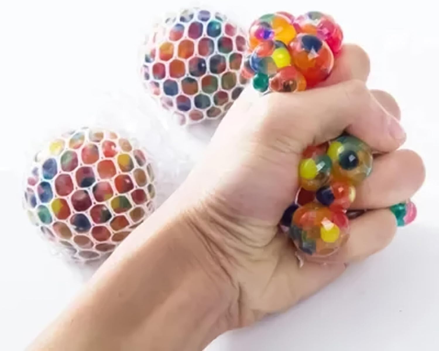 PEBBLE HUG 3 x 6.5cm Squishy Mesh Net Ball with Colour Bead, Reduce ...