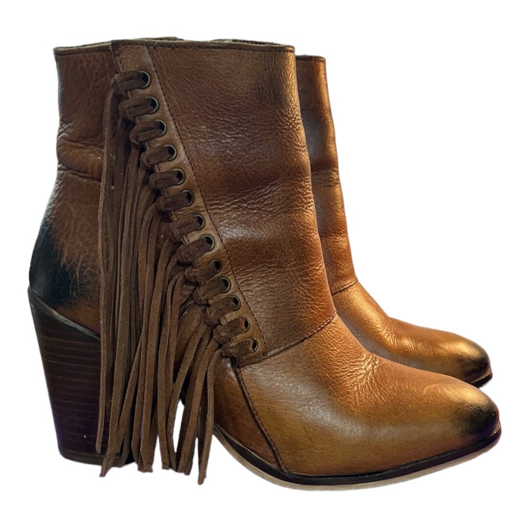 Diba True Jilly Ann Leather Fringed Side Zip Booties … - Gem