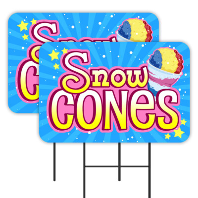 Snow Cones 2 Pack Double-Sided Yard Signs 16" x 24" with Metal Stakes ...